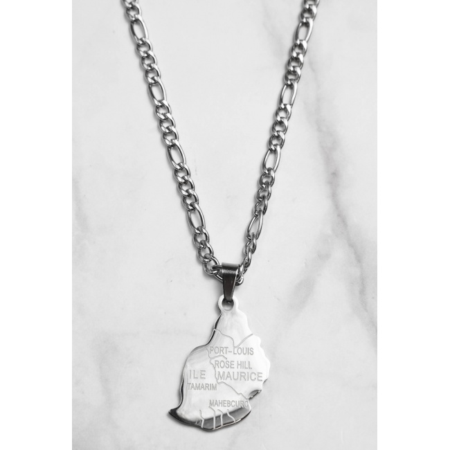 Collier acier carte île Maurice