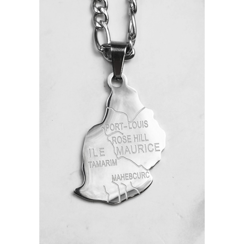 Collier acier carte île Maurice