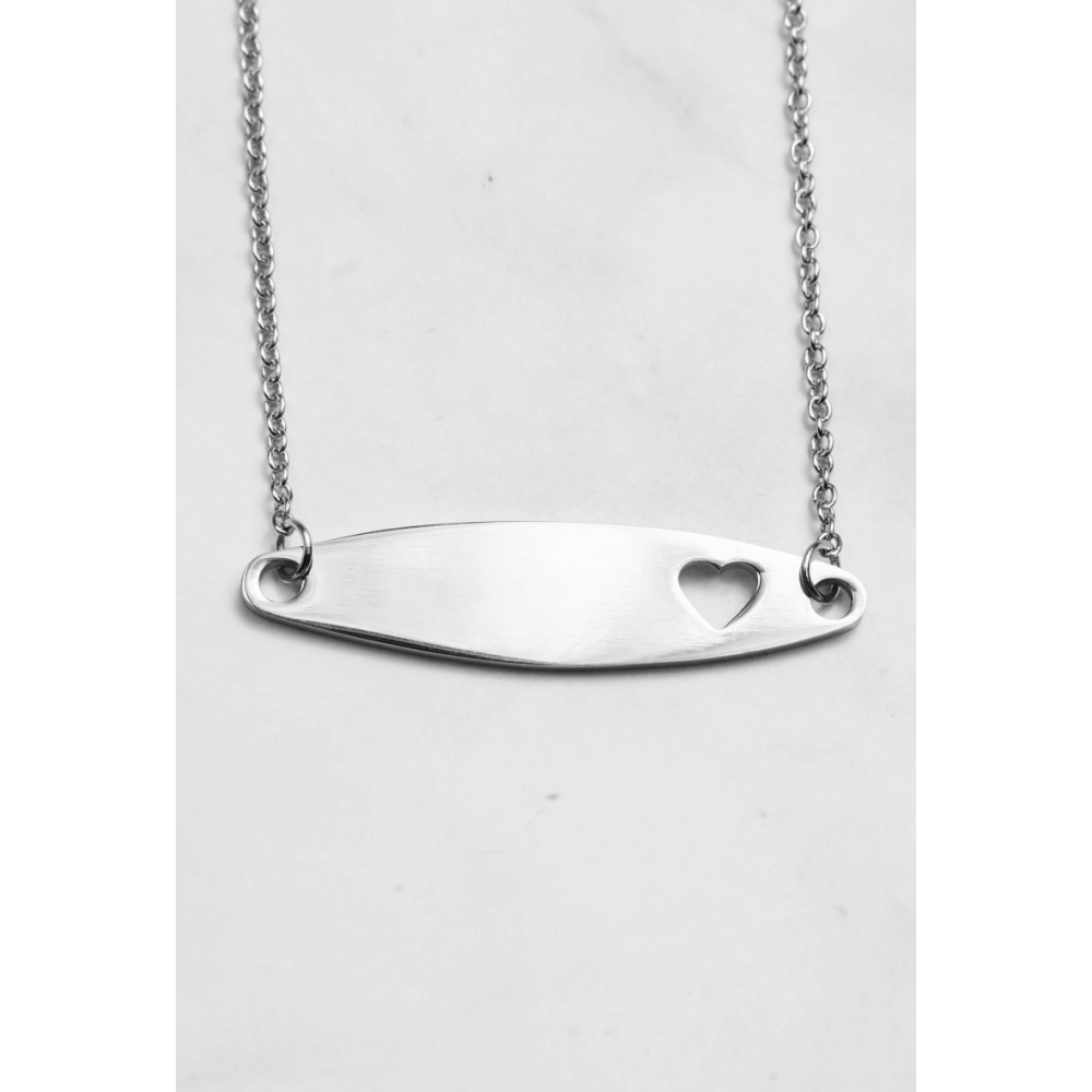 Collier acier plaque cœur à graver