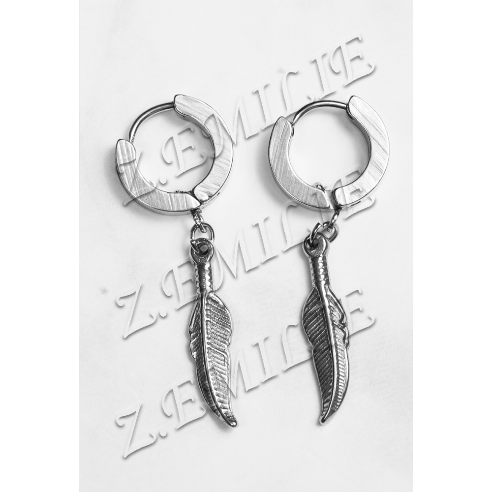 Boucle d'oreille acier créole motif plume