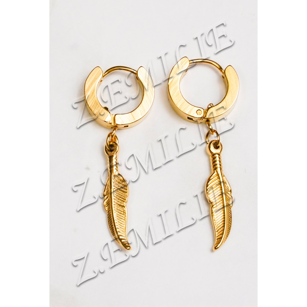 Boucle d'oreille acier créole motif plume
