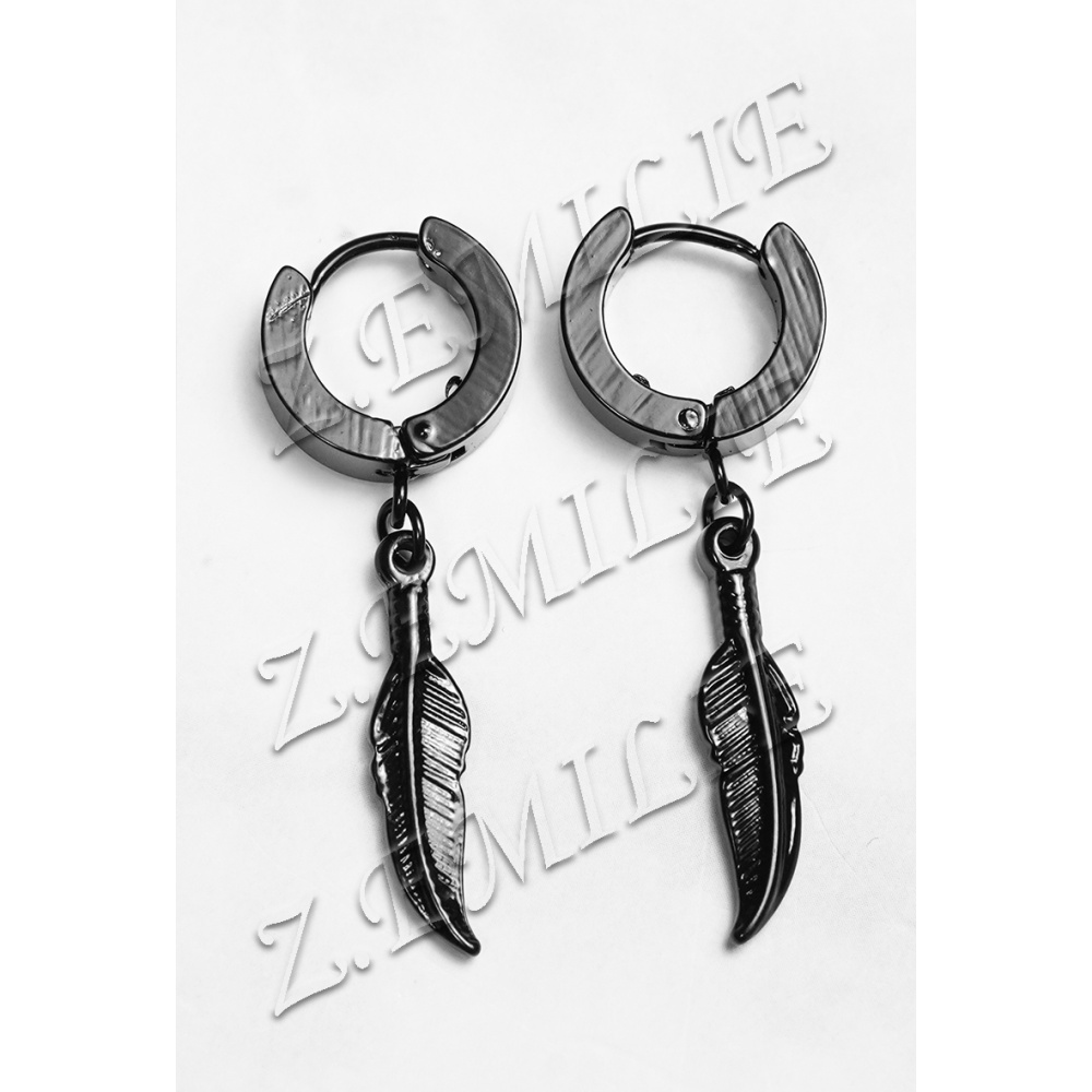 Boucle d'oreille acier créole motif plume