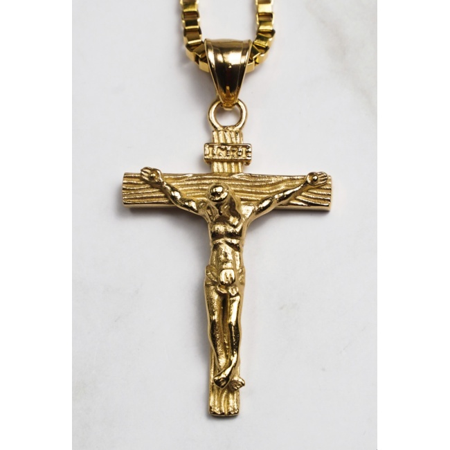 Collier acier croix avec jésus